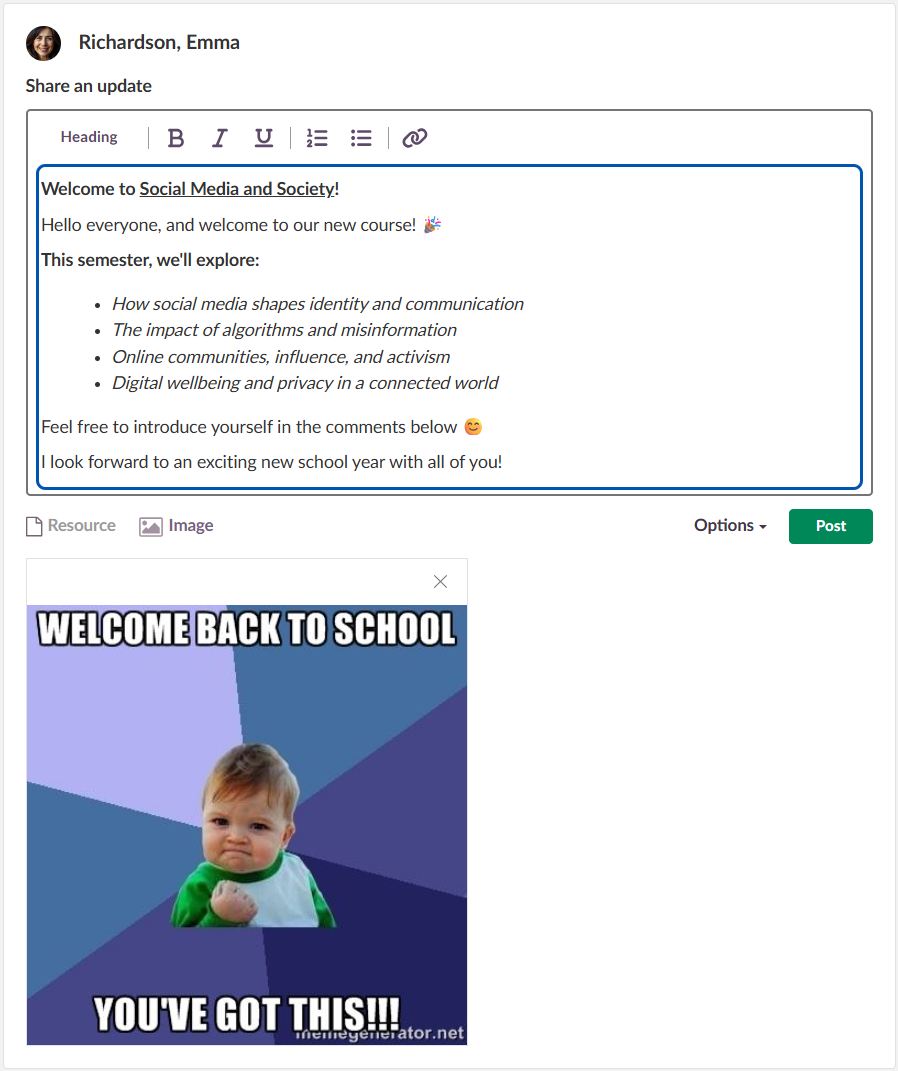 Product Update: Rich-text formatting in Announcements